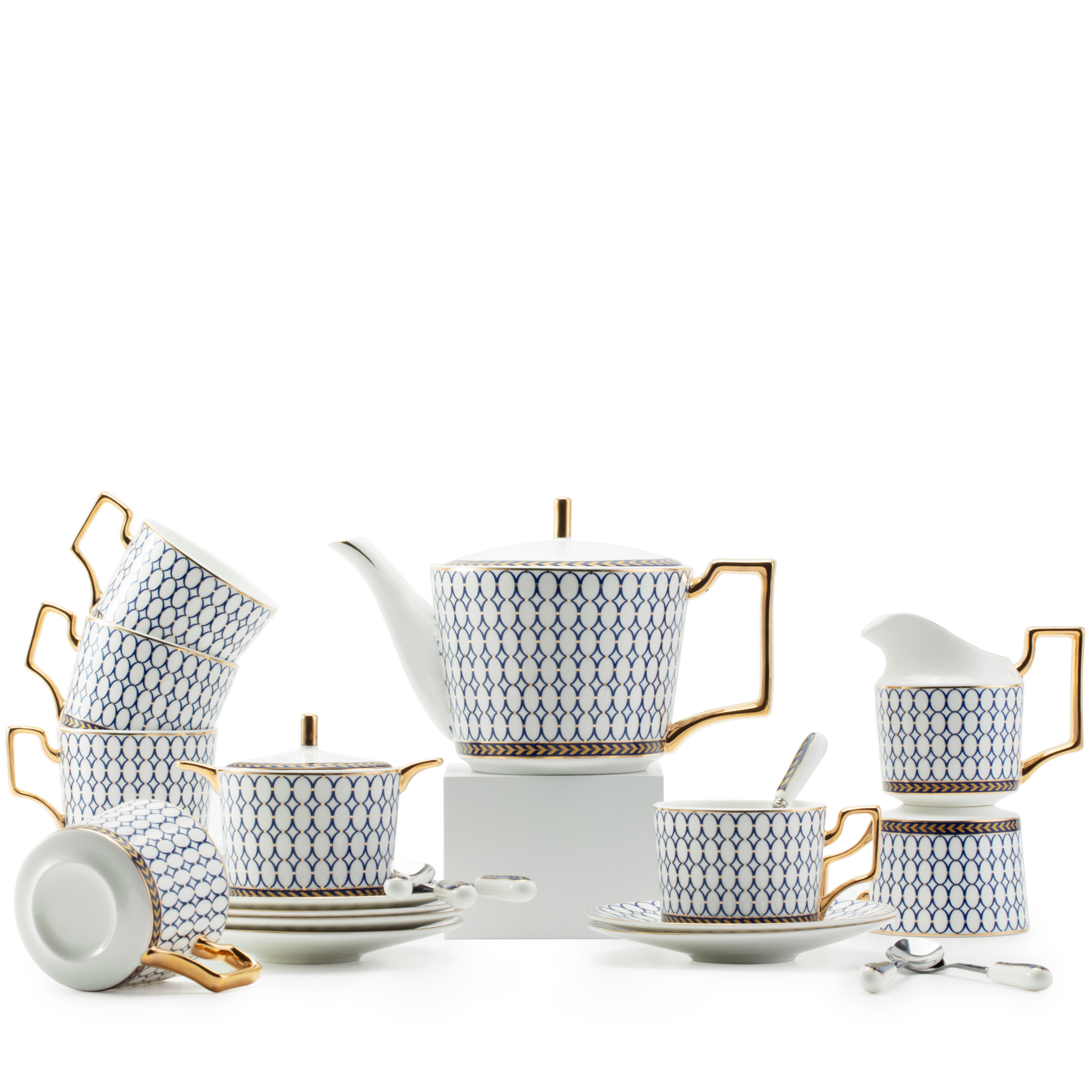 Mosaic Crown Porcelain Tea Set – Elegant 15-Piece Afternoon Tea Set for 6
